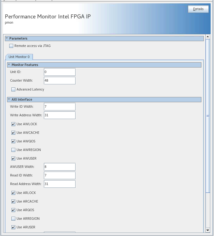 4.2. Parameterizing the Performance Monitor (PMON) FPGA IP