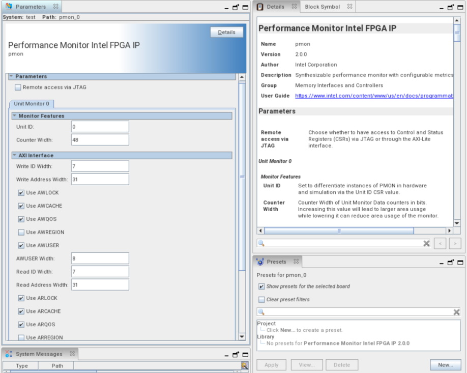 4.2. Parameterizing the Performance Monitor (PMON) FPGA IP